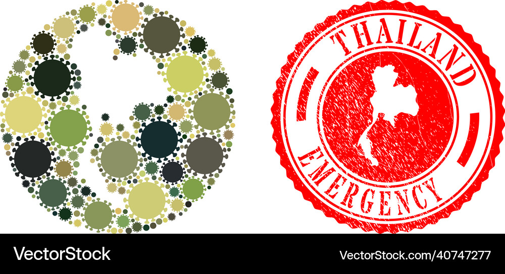 Emergency rubber stamp and sars virus mosaic hole Vector Image