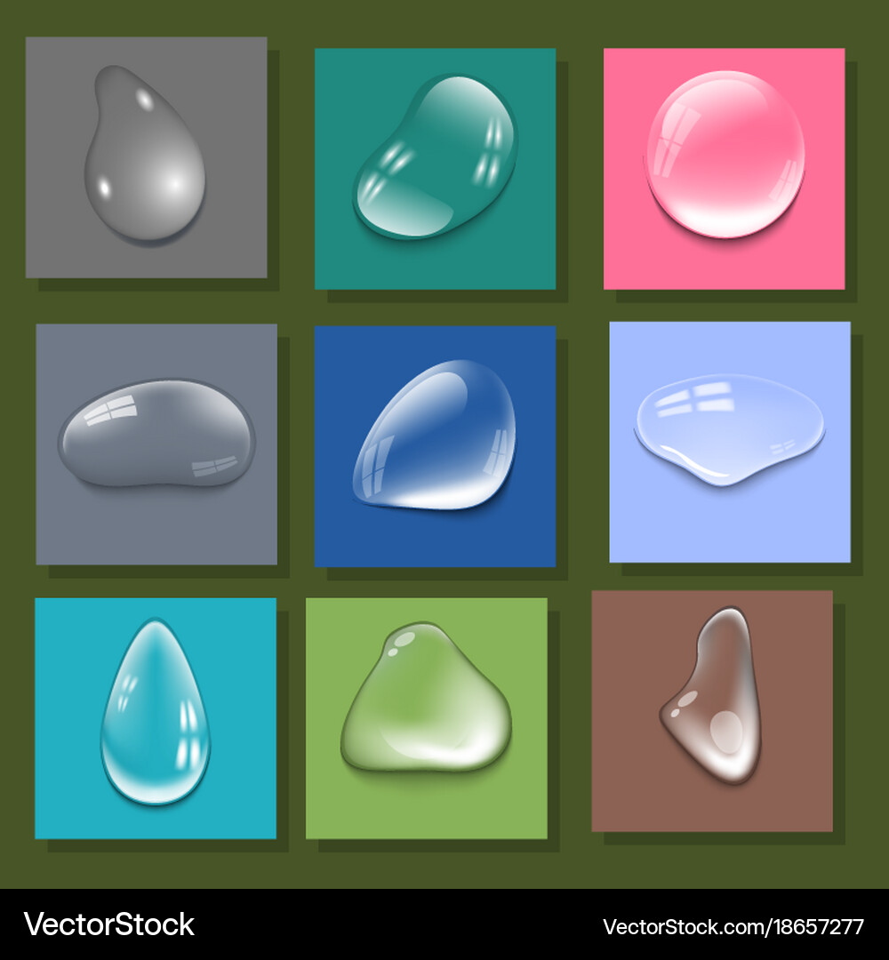 Realistic pure and transparent water drops set Vector Image