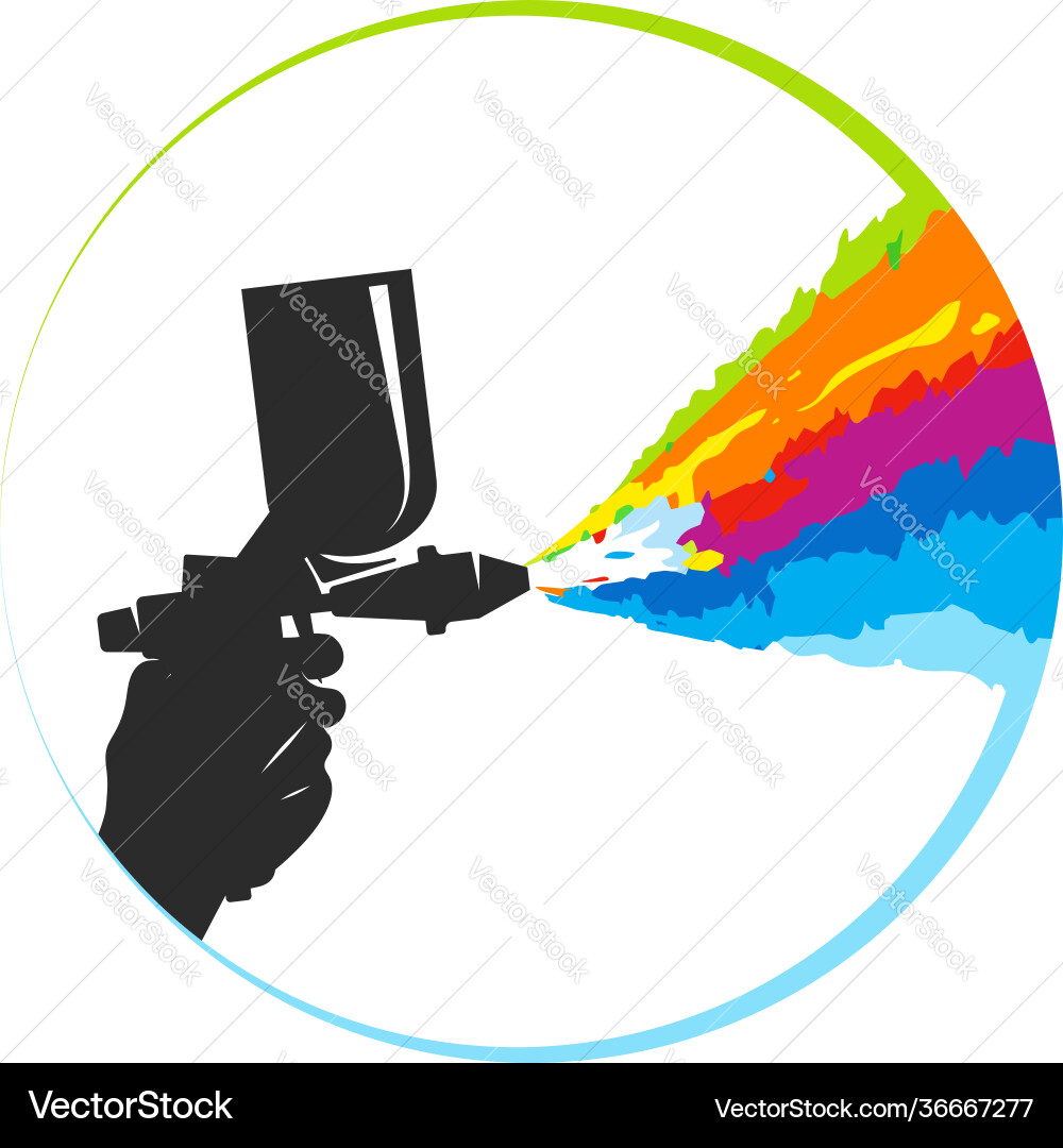 Spray gun and multicolored paint splatter symbol Vector Image