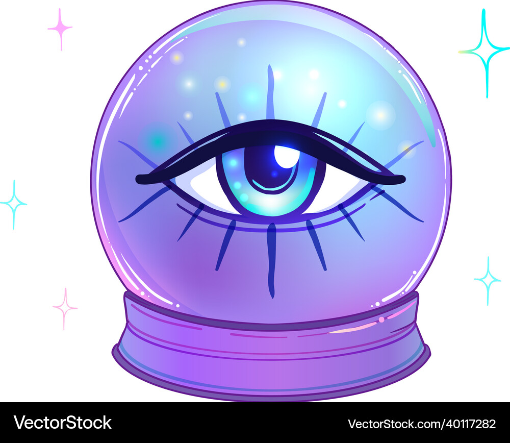 Blue crystal ball with with all seeing eye inside Vector Image