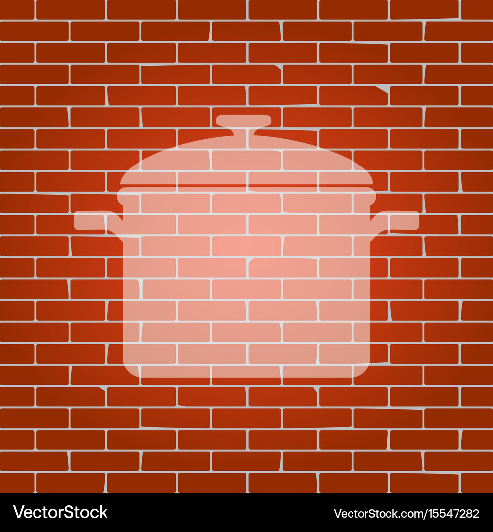 Cooking pan sign whitish icon on brick Royalty Free Vector