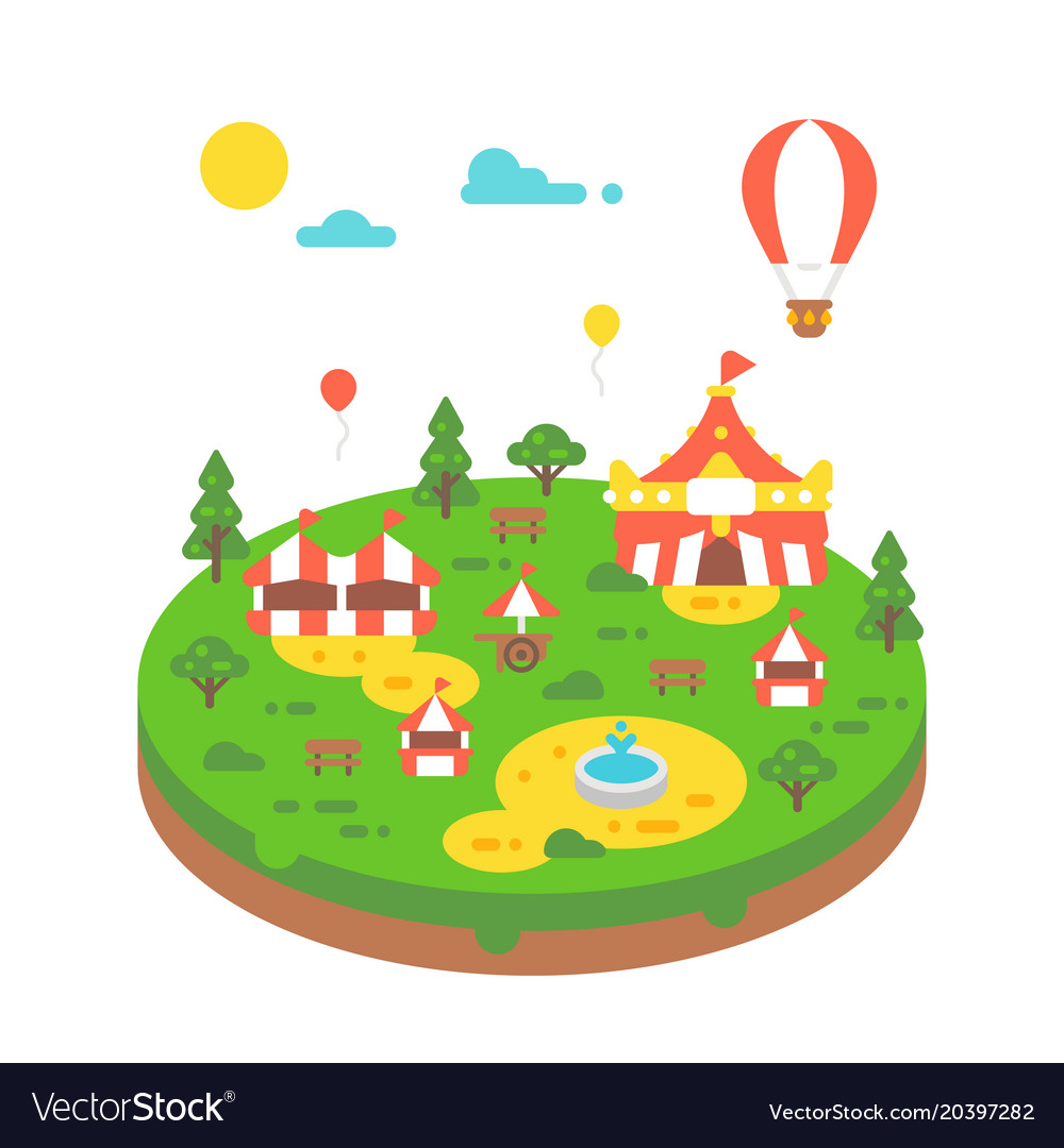 Flat design amusement park Royalty Free Vector Image Flat design amusement park Royalty Free Vector Image