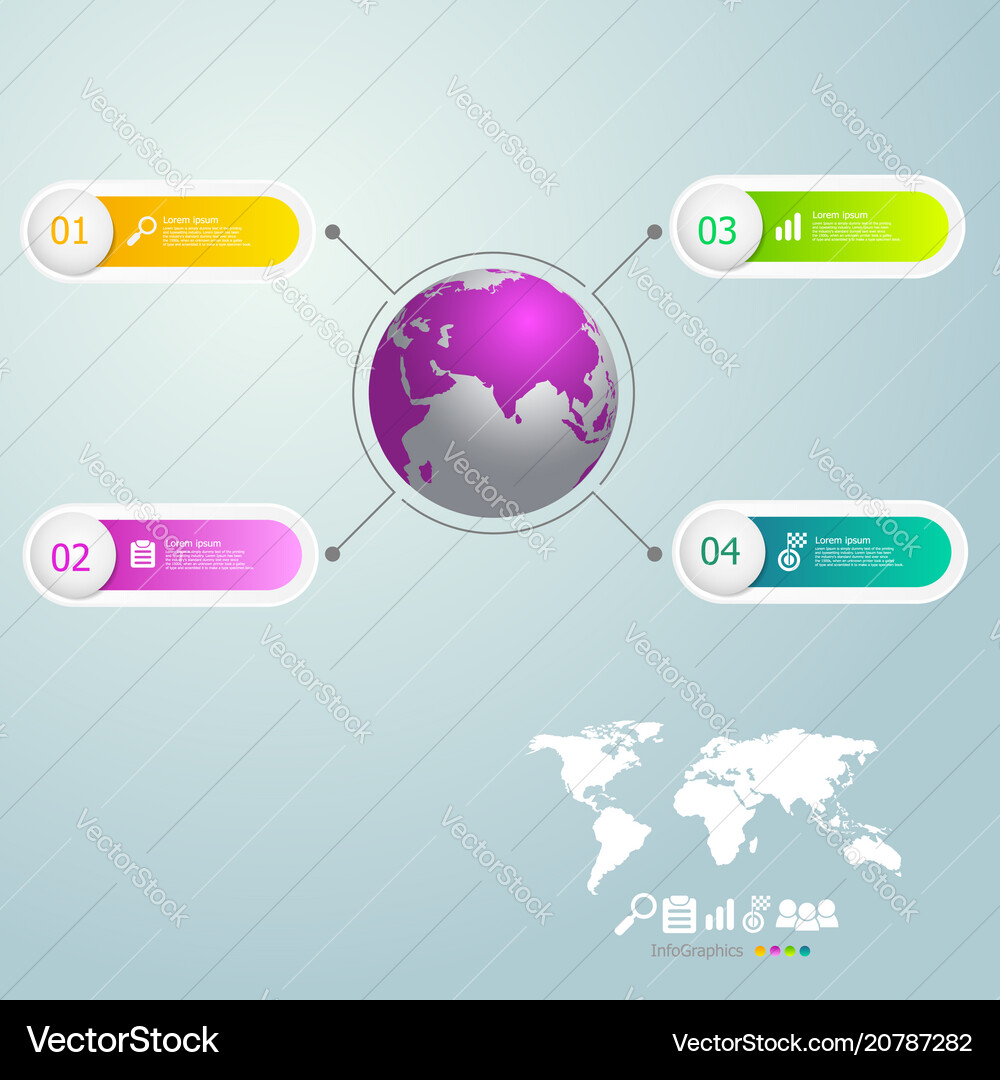 Infographics 4 steps with world map for business Vector Image