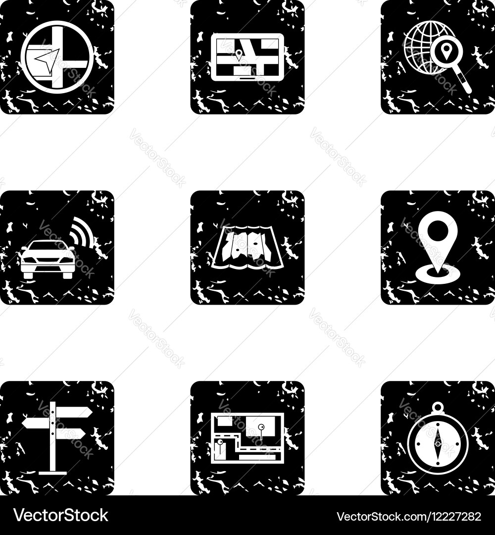 Location icons set grunge style Royalty Free Vector Image