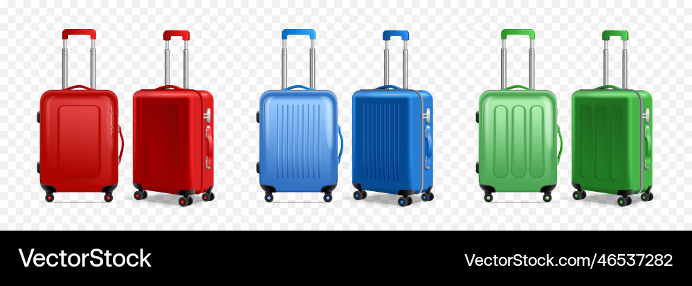 Realistic travel baggage transparent icon set Vector Image