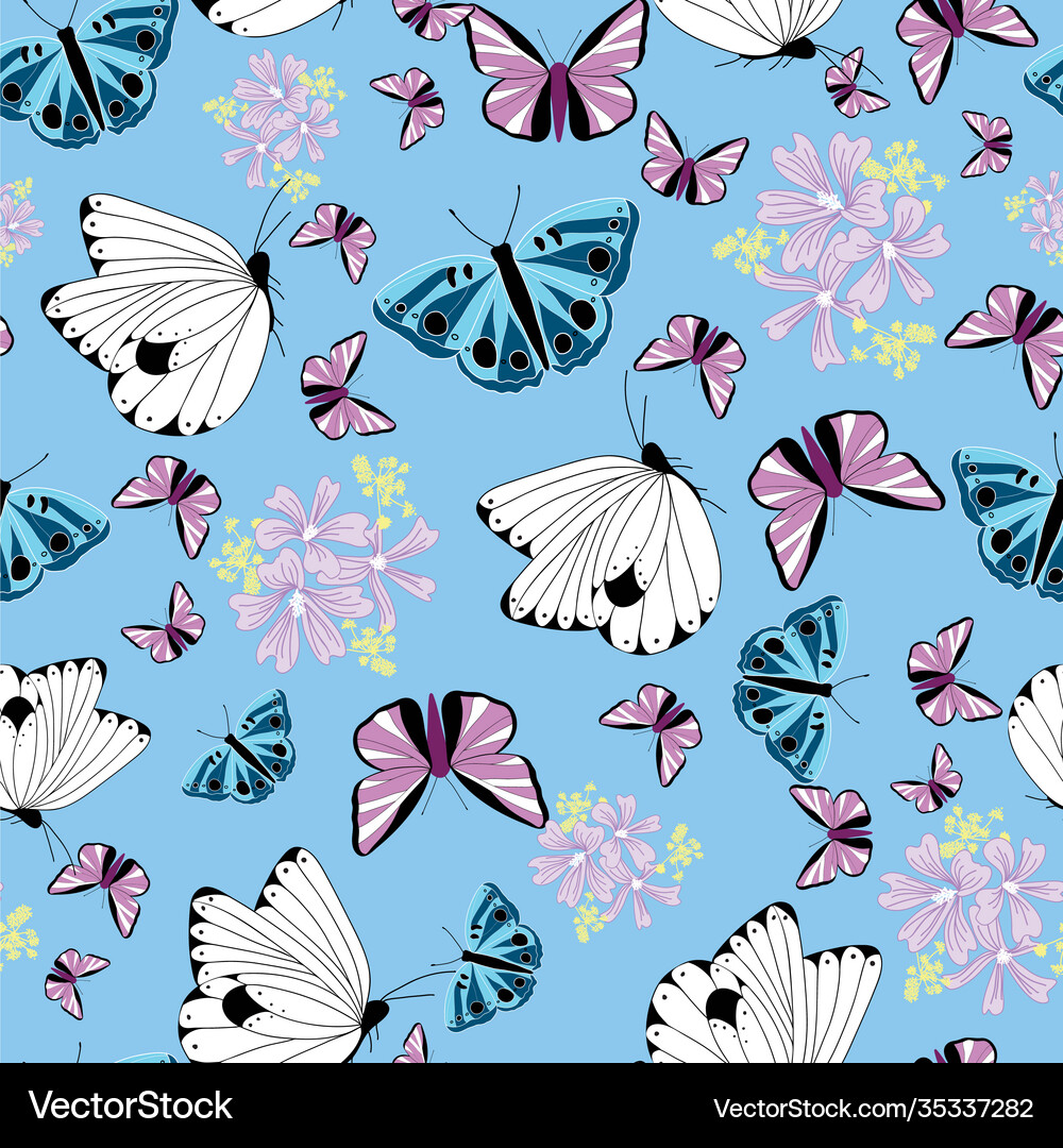Seamless colorful butterflies and flowers pattern Vector Image