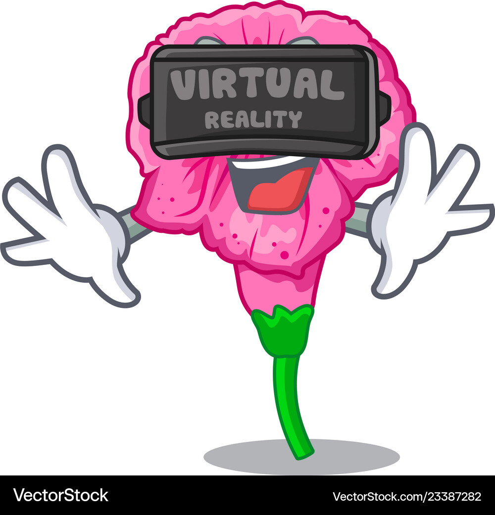Virtual reality petunia flower grows in character Vector Image
