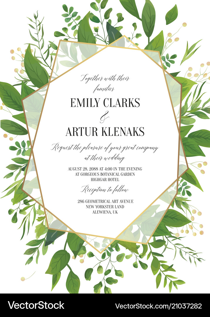 Wedding floral greenery invitation invite card Vector Image