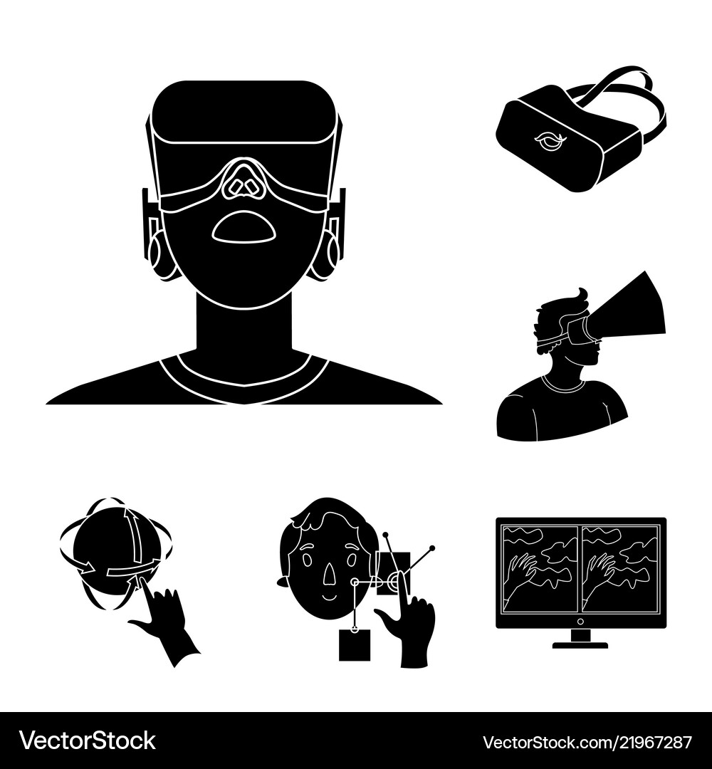 A virtual reality black icons in set collection Vector Image
