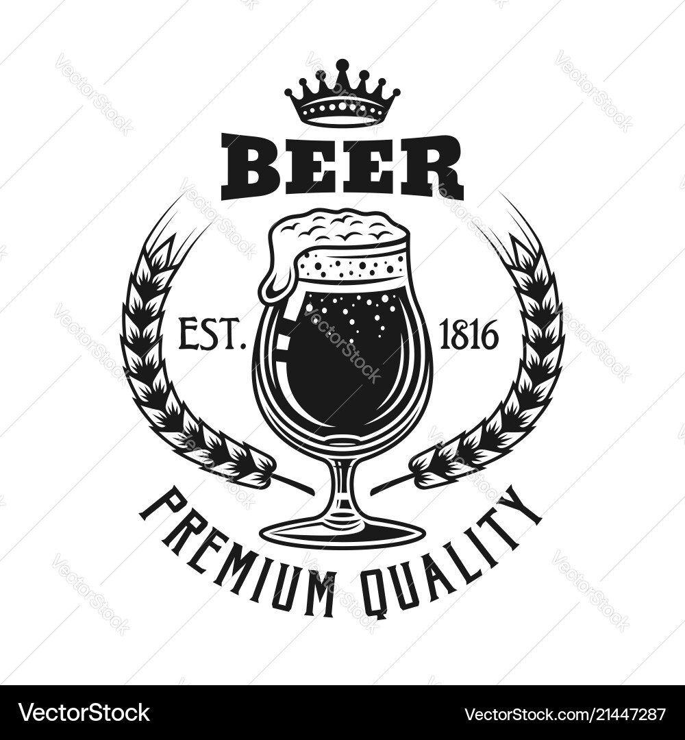 Beer emblem with glass isolated on white Vector Image