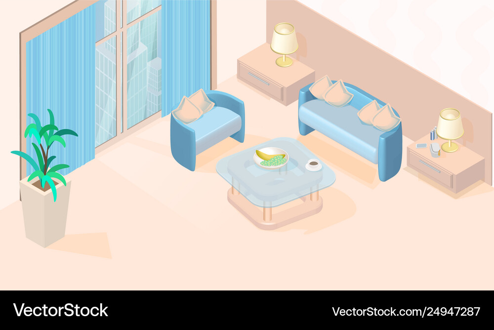 Cozy modern minimal living room isometric Vector Image