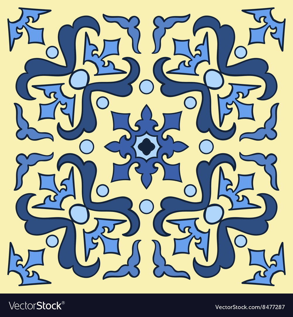 Hand drawing tile pattern in blue and yellow Vector Image