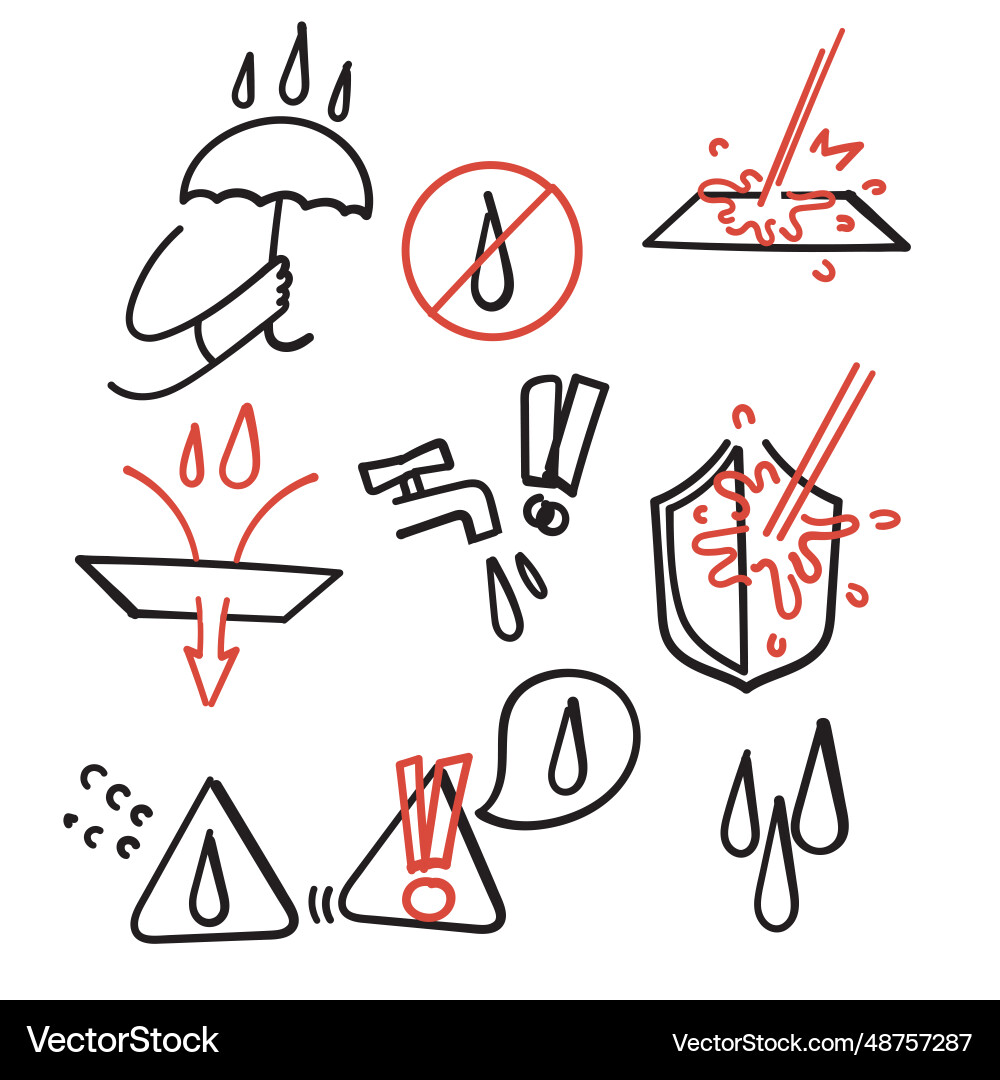 Hand drawn doodle set of waterproof related Vector Image