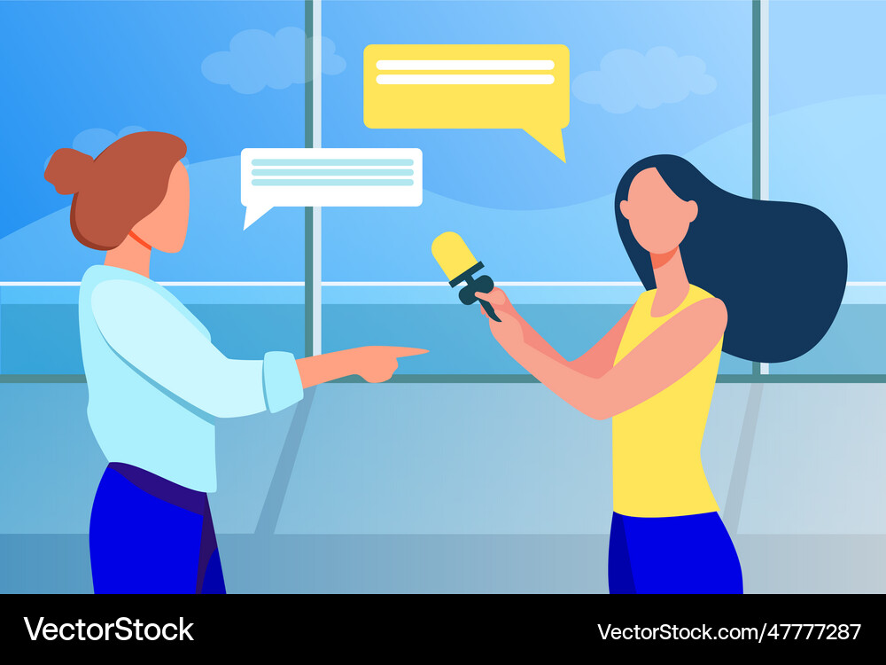 Reporter with microphone interviewing woman Vector Image