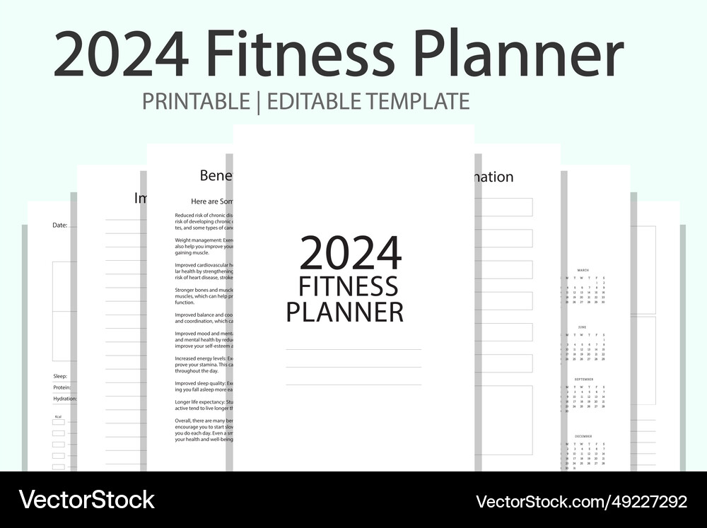 2024 fitness planner kdp interior Royalty Free Vector Image