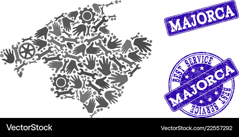 Best service collage of map majorca Royalty Free Vector