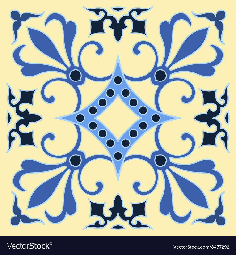 Hand drawing tile pattern in blue and yellow Vector Image