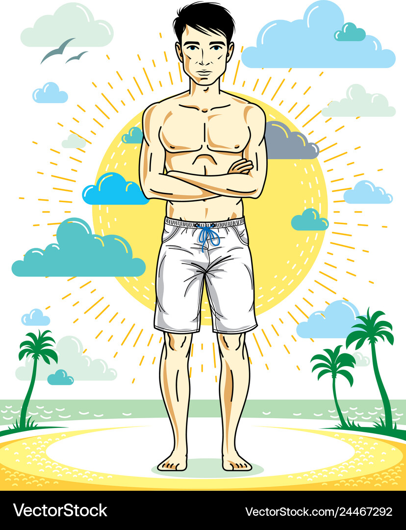 Handsome brunet young man standing on tropical Vector Image