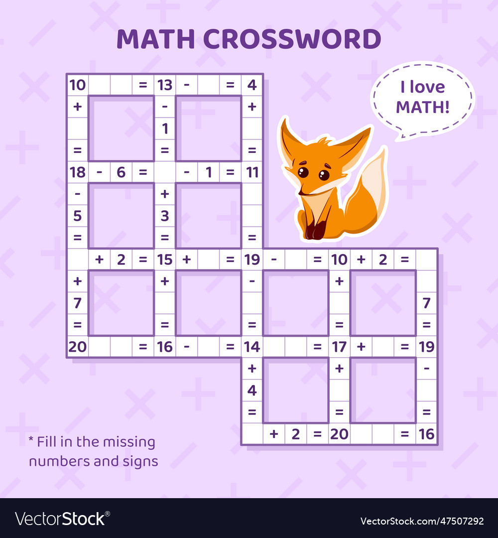 Math crossword puzzle addition and subtraction Vector Image