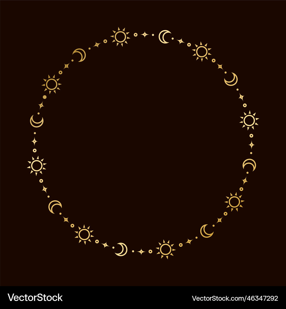 Mystic celestial round golden frame with sun Vector Image