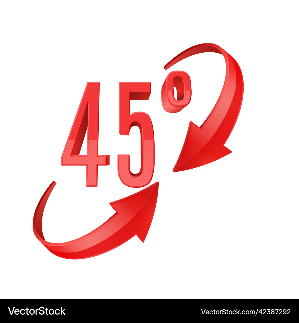 Red glossy 3d curve arrows and 45 degrees sing Vector Image