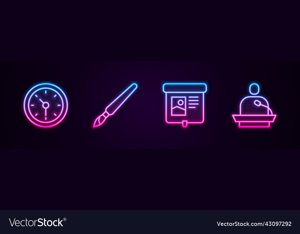 Set line clock paint brush projection screen Vector Image Set line clock paint brush projection screen Vector Image