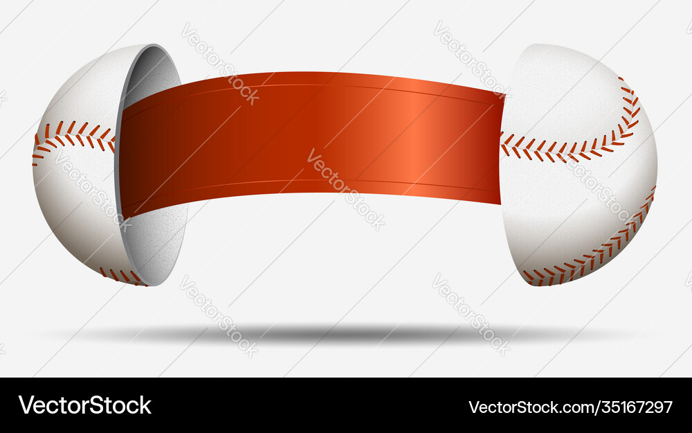 Baseball halves with red ribbon inside ball Vector Image