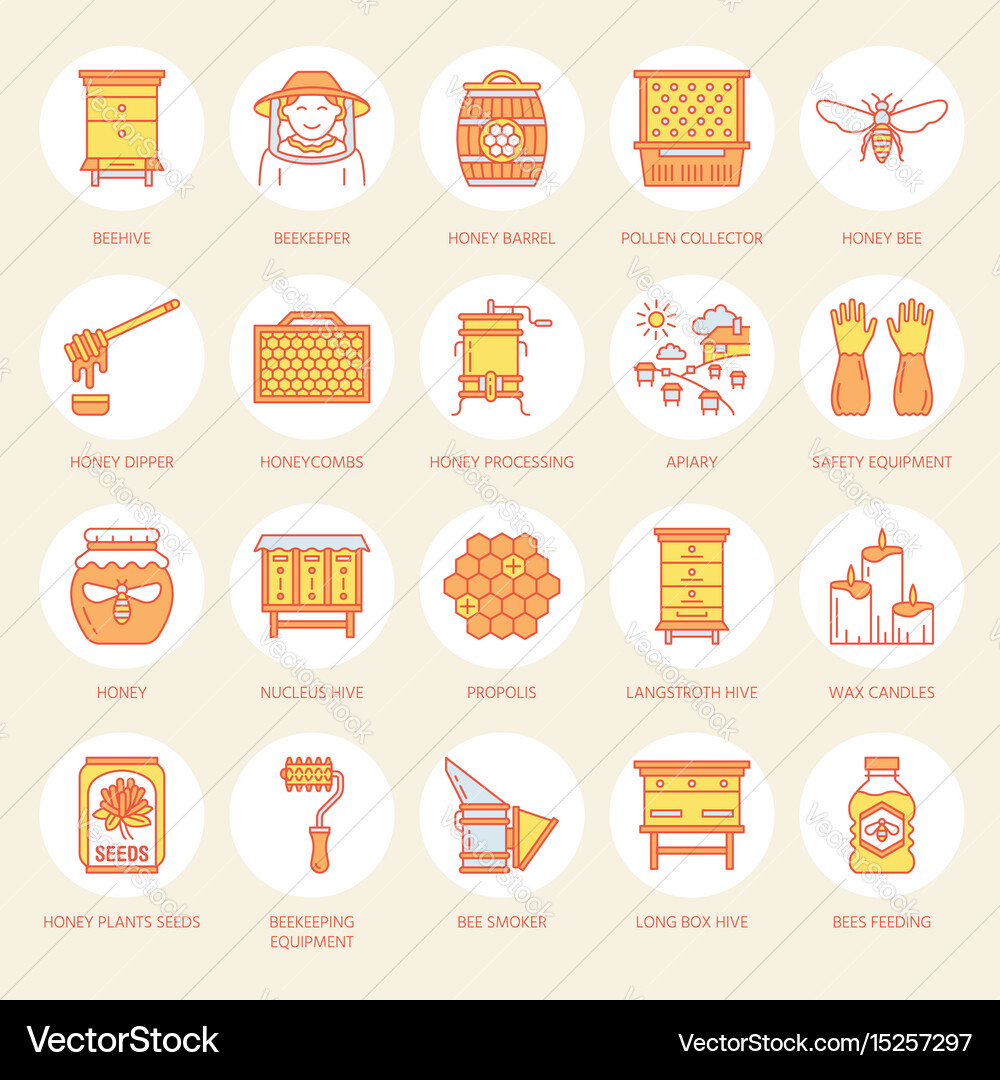 Beekeeping apiculture line icons beekeeper Vector Image
