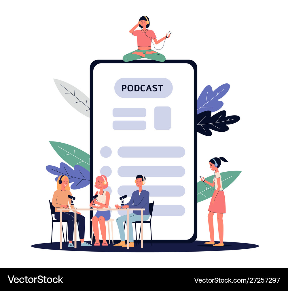 Broadcast and podcast with people on chat backdrop