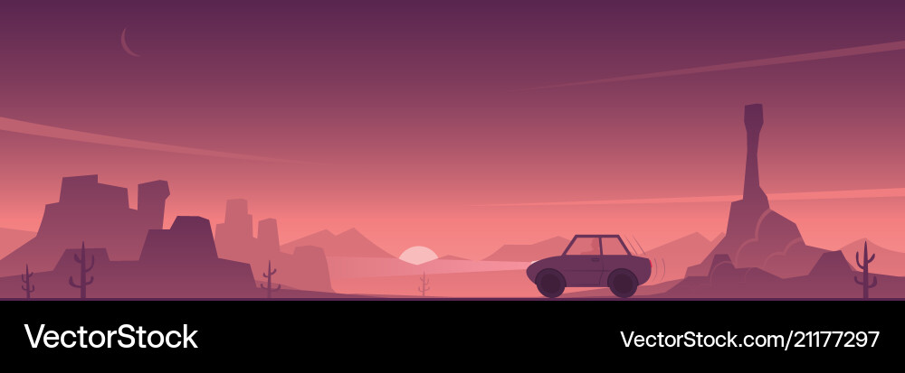 Car on a desert road scene Royalty Free Vector Image