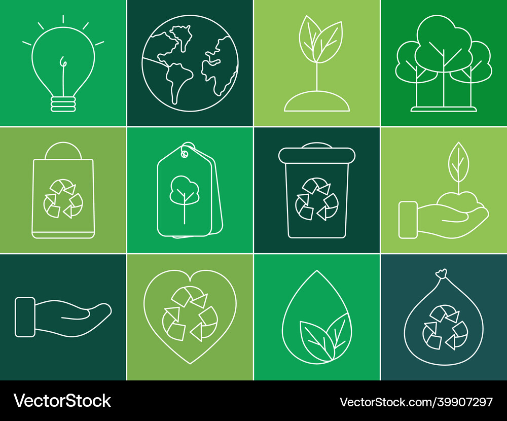 Ecology symbols icon set Royalty Free Vector Image