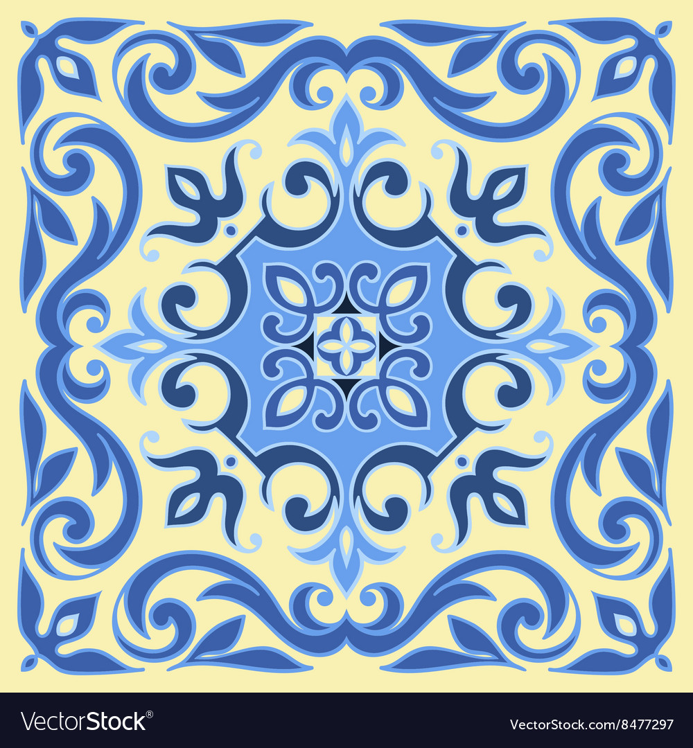 Hand drawing tile pattern in blue and yellow Vector Image