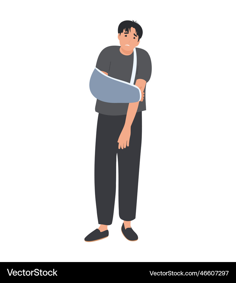 Man with plastered arm broken hand in cast Vector Image