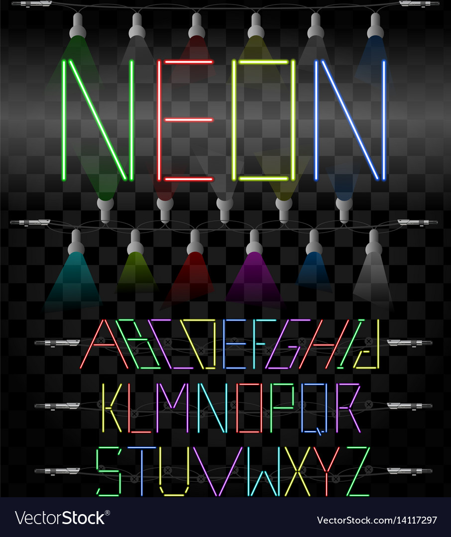Multicolor glowing neon bar alphabet Royalty Free Vector