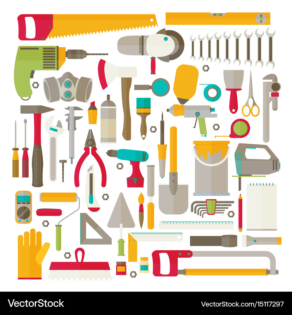 Repair and construction with working tools icons Vector Image