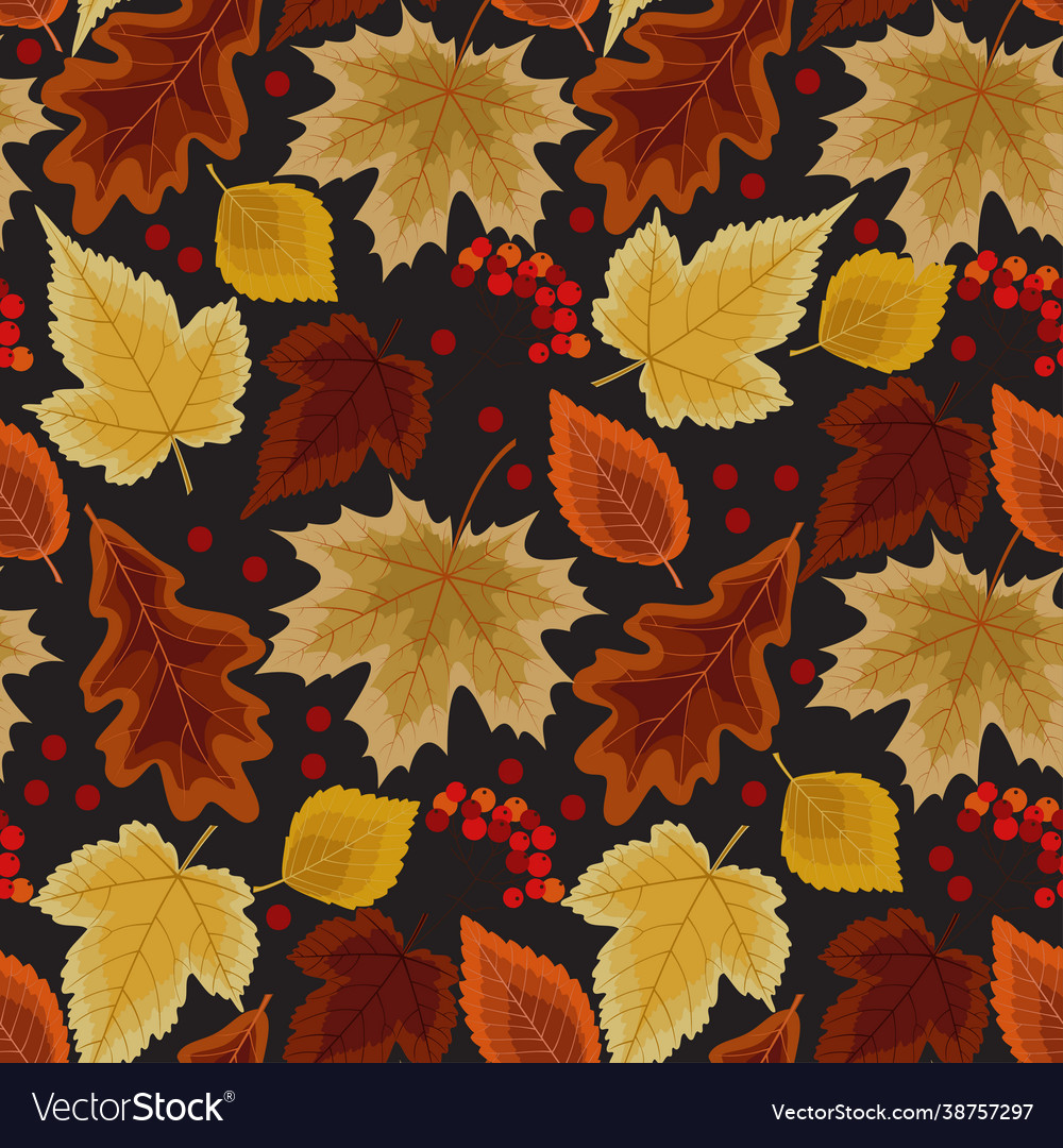 Seamless pattern with autumn leaves and berries Vector Image