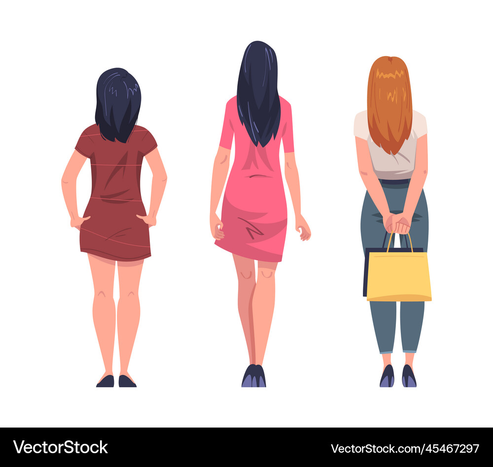 Woman character standing back view Royalty Free Vector Image