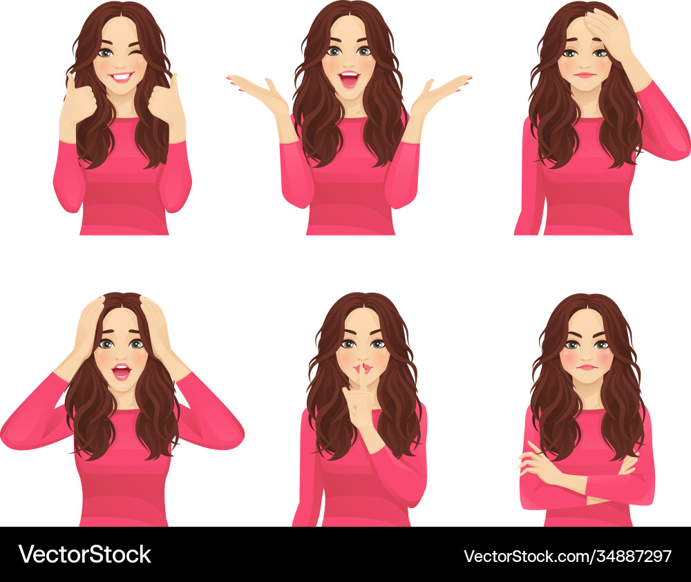 Woman expressions set Royalty Free Vector Image