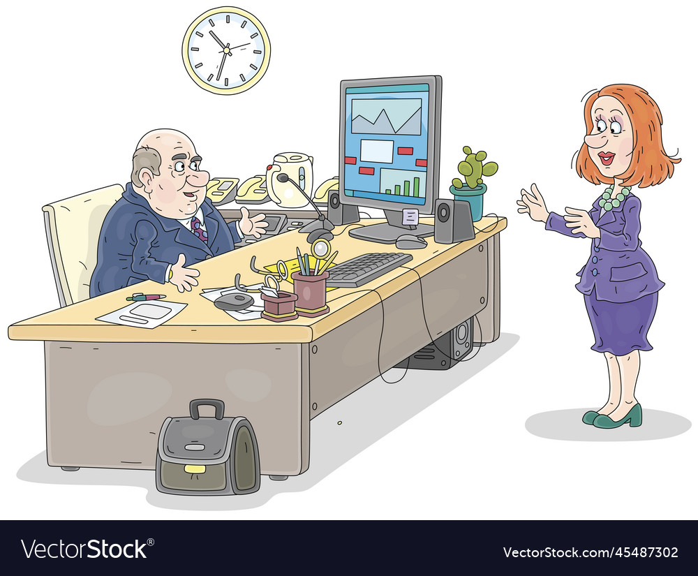 Chubby government official and his secretary Vector Image