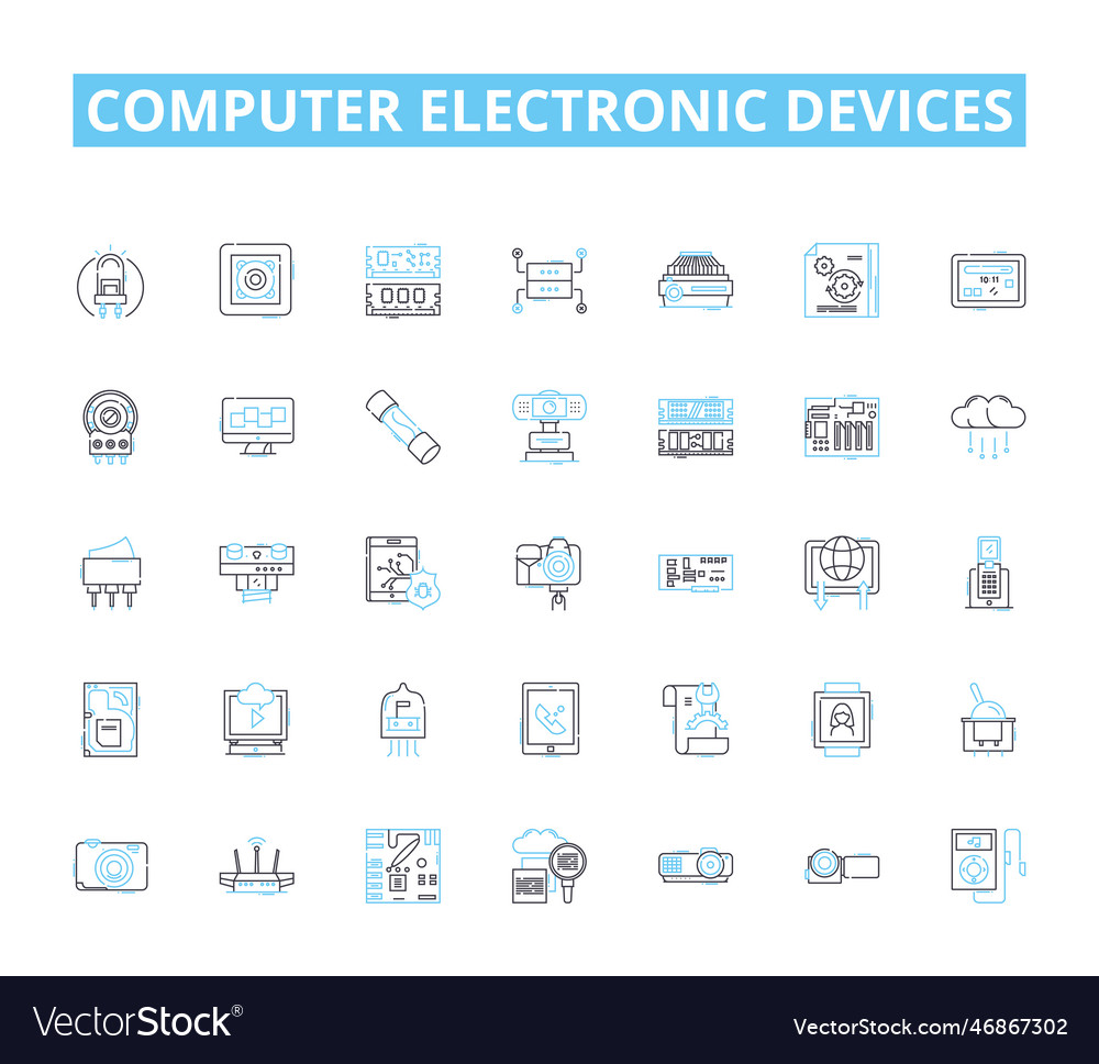 Computer electronic devices linear icons set Vector Image