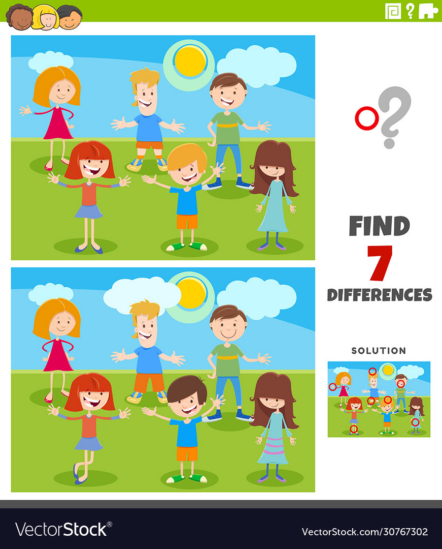Differences educational task with cartoon kids Vector Image