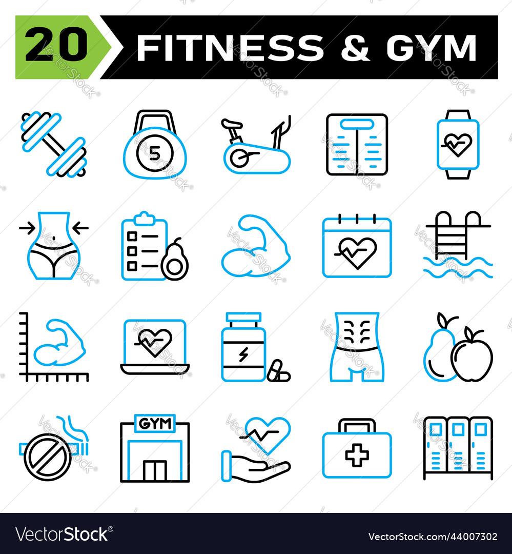 Healthy and fitness icon set include weight gym Vector Image