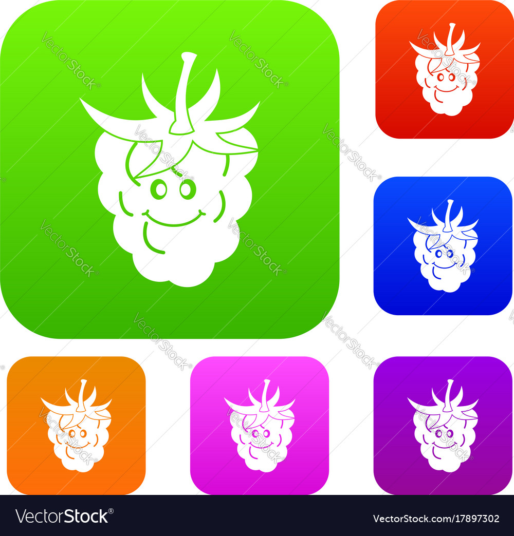 Ripe fresh smiling raspberry set color collection Vector Image Ripe fresh smiling raspberry set color collection Vector Image
