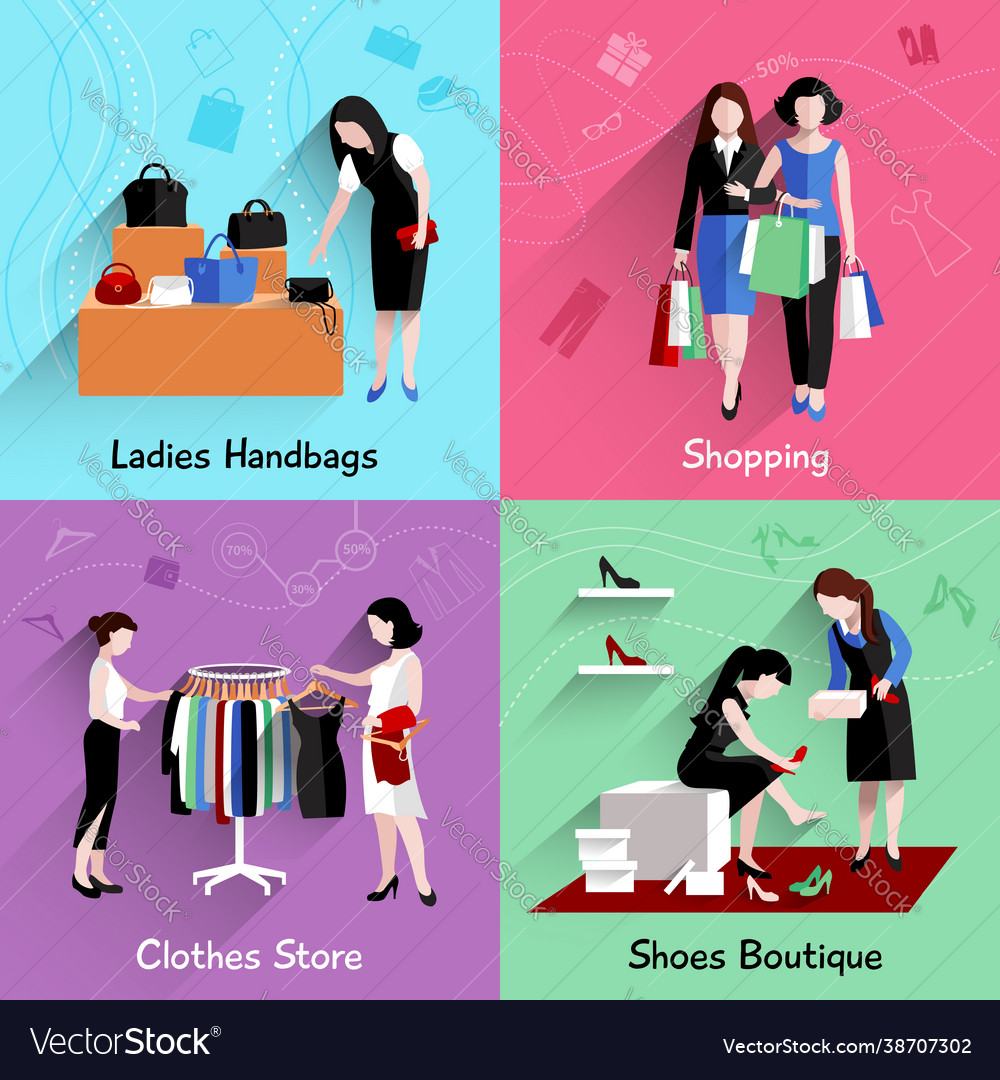 Woman Shopping Flat Set Royalty Free Vector Image