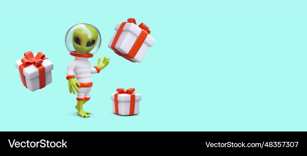 3d green alien gift boxes mystical gifts packed Vector Image