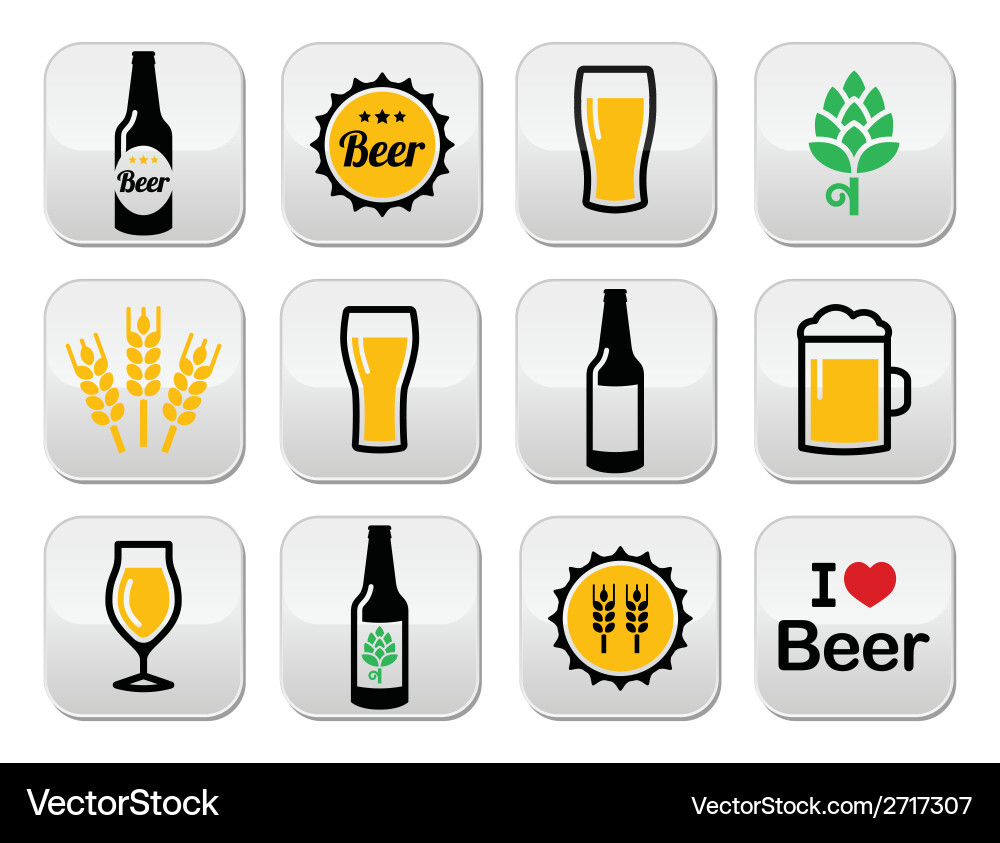 Beer colorful buttons set - bottle glass Vector Image