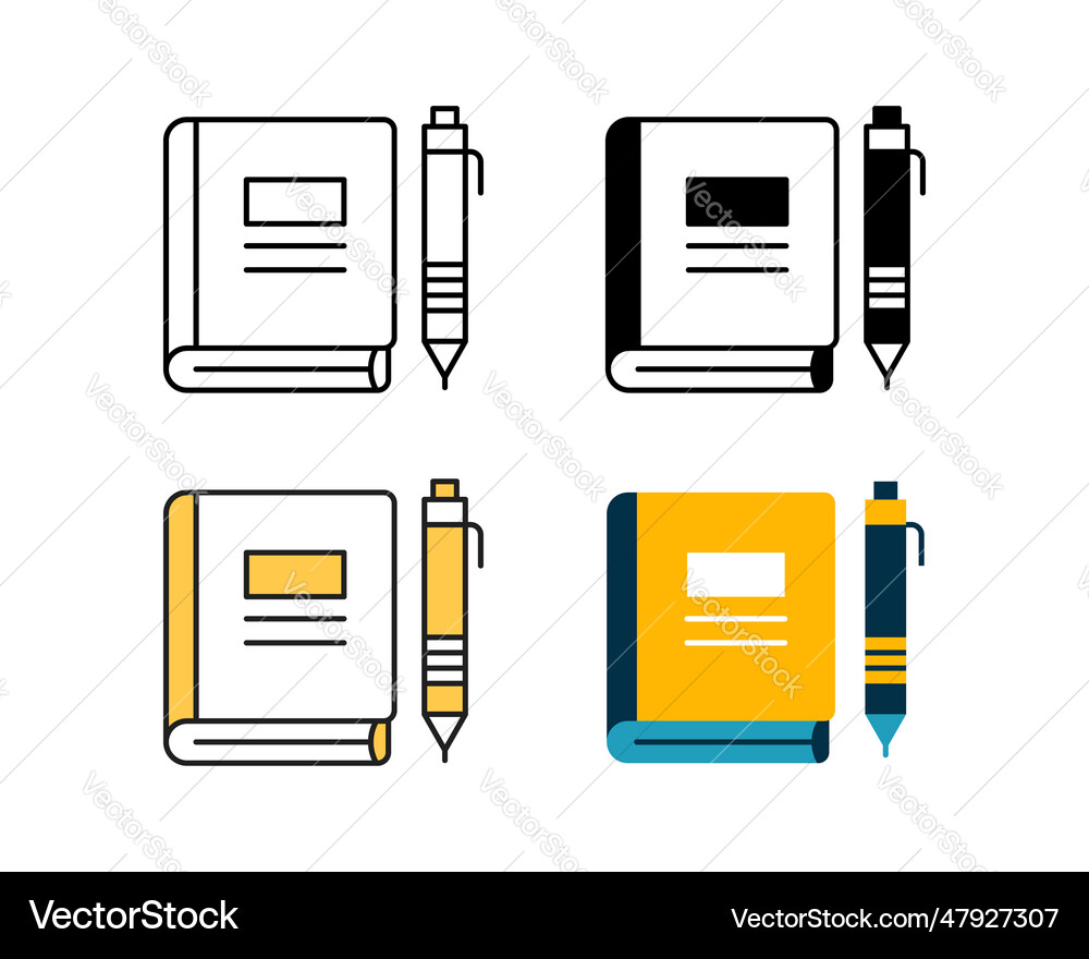 Book note and pen icon design in 4 style line Vector Image