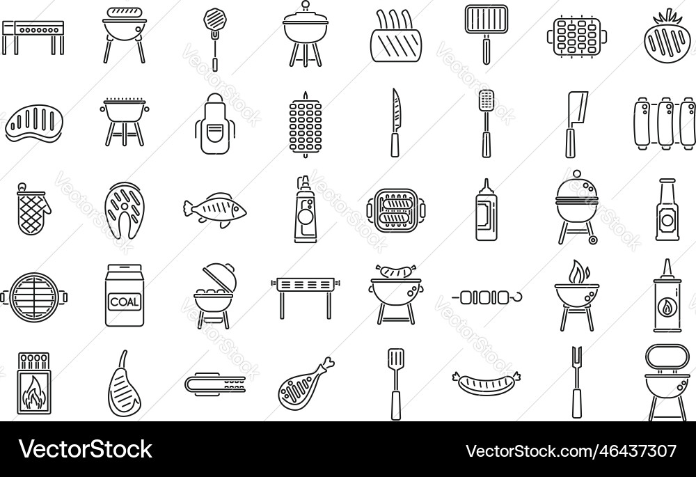 Grill icons set outline round cooking Royalty Free Vector