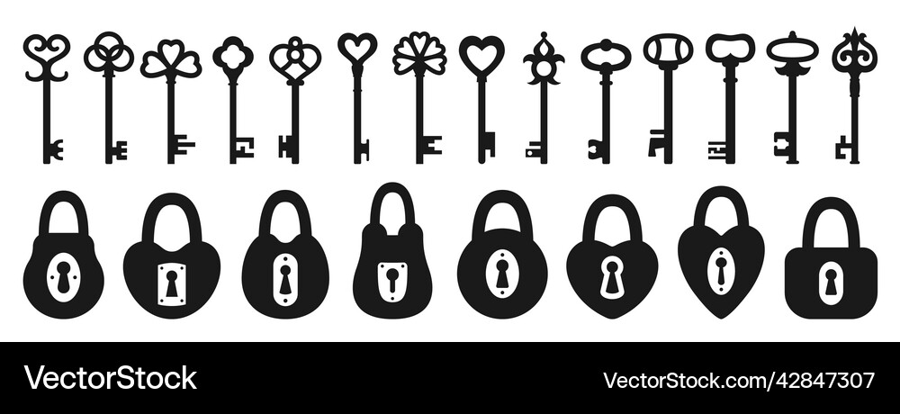 Lock and key silhouette icon old padlock safety Vector Image