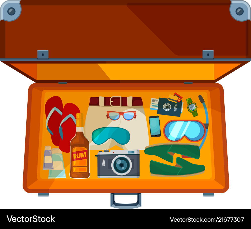 Open suitcases of open suitcase with Royalty Free Vector